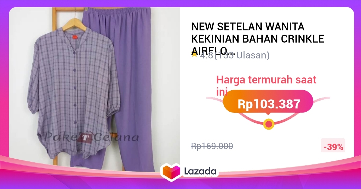 NEW SETELAN WANITA KEKINIAN BAHAN CRINKLE AIRFLOW COMBINASI MOTIF KOTAK ...