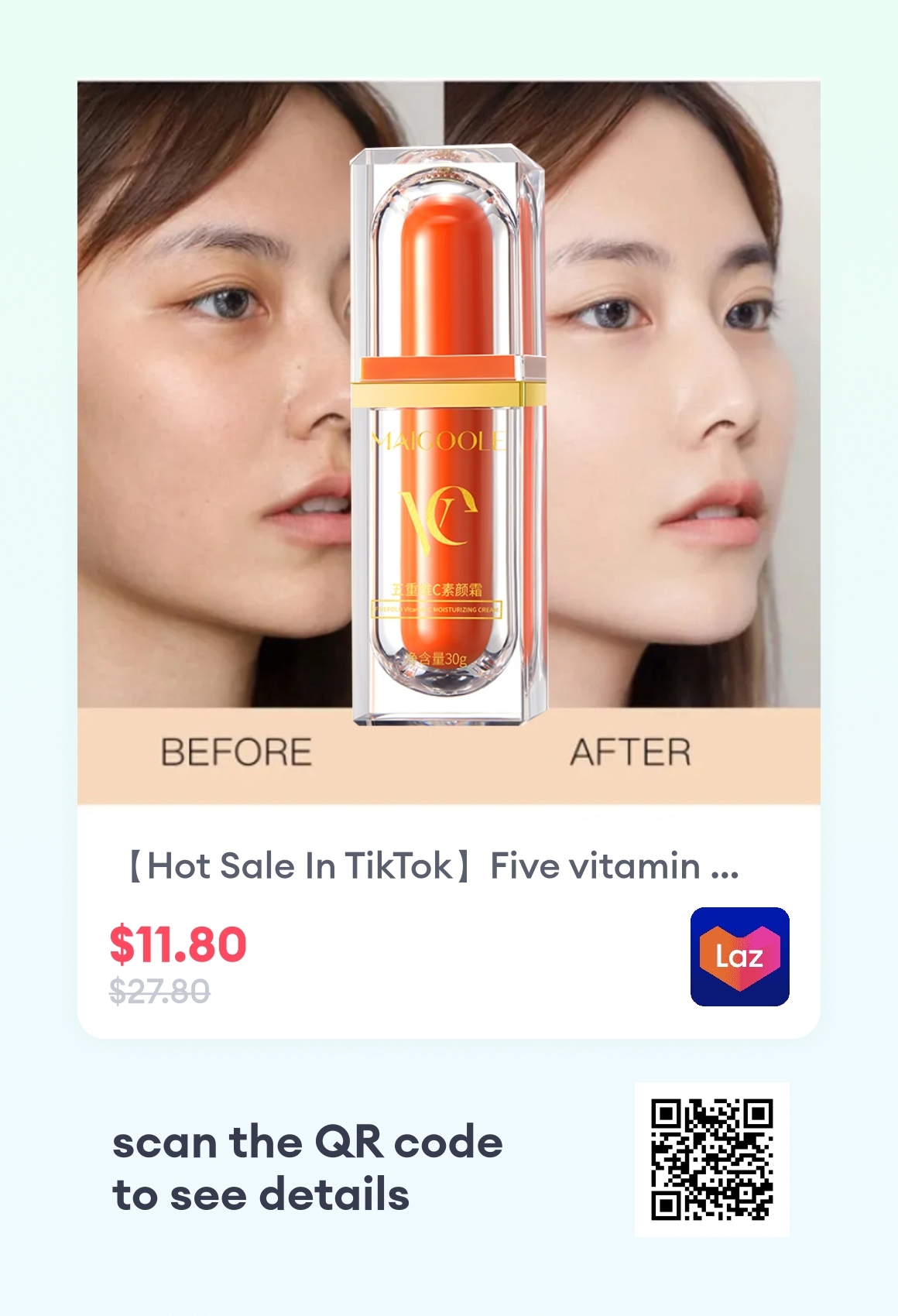 【Hot Sale In TikTok】Five vitamin C Whitening Cream Tone-up Cream Anti Aging Brightening Cream ...