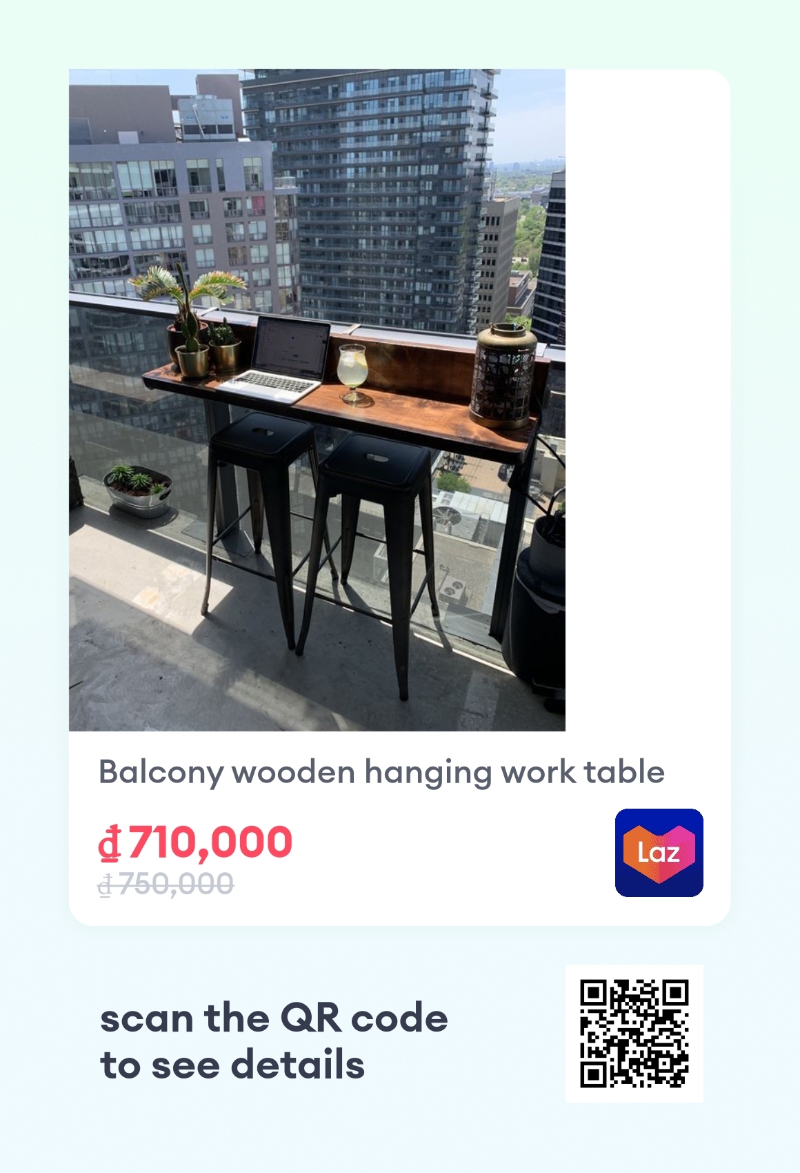 Balcony wooden hanging work table