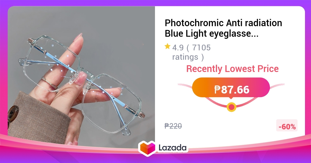 Photochromic Anti radiation Blue Light eyeglasses square frame computer ...