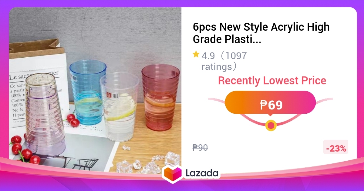 6pcs New Style Acrylic High Grade Plastic Drinking Cups Plastic Water ...