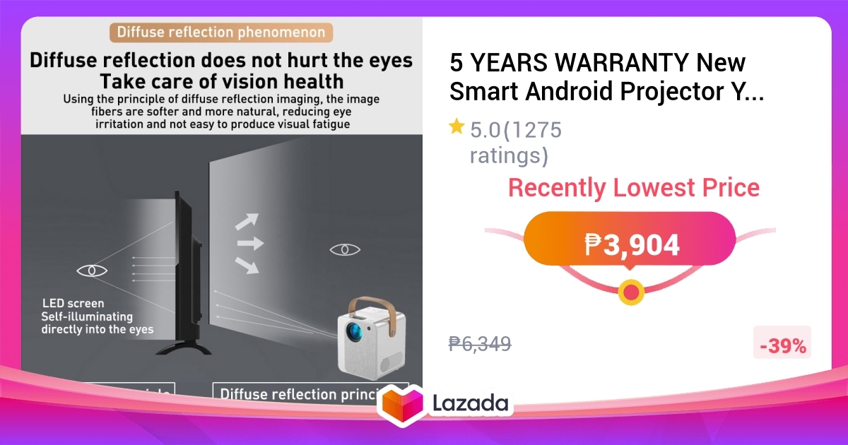 5 YEARS WARRANTY New Smart Android Projector Y8 Mini 6000 Lumens HD ...