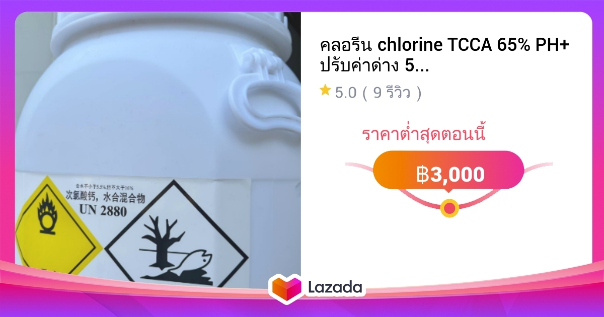 คลอรีน chlorine TCCA 65% PH+ ปรับค่าด่าง 50 กิโลกรัม ผง สำหรับอาบน้ำ ...