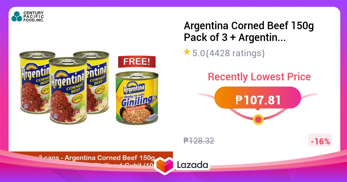 Argentina Corned Beef 150g Pack of 3 + Argentina Ready-to-use Giniling ...