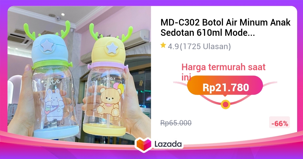 MD-C302 Botol Air Minum Anak Sedotan 610ml Model Tanduk Rusa Lucu / Botol Minum Anak BPA FREE ...