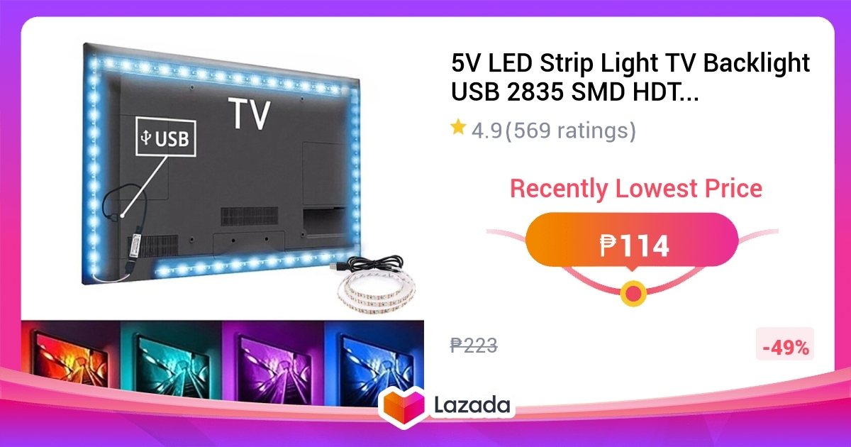 5V LED Strip Light TV Backlight USB 2835 SMD HDTV 1M 2M 3M 5M Tape Lamp ...