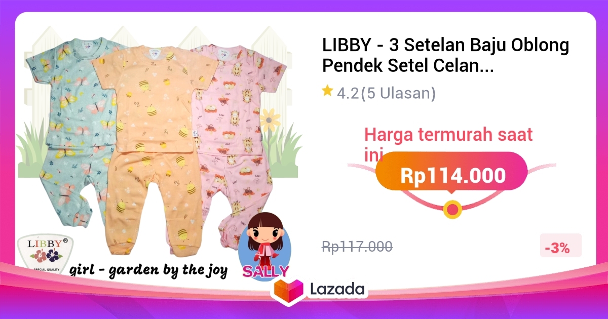 LIBBY - 3 Setelan Baju Oblong Pendek Setel Celana Panjang Baby Katun Tipis Bayi 0-3 3-6 6-9 Laki ...