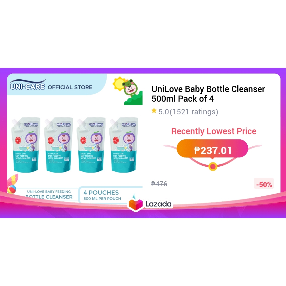 UniLove Baby Bottle Cleanser 500ml Pack of 4