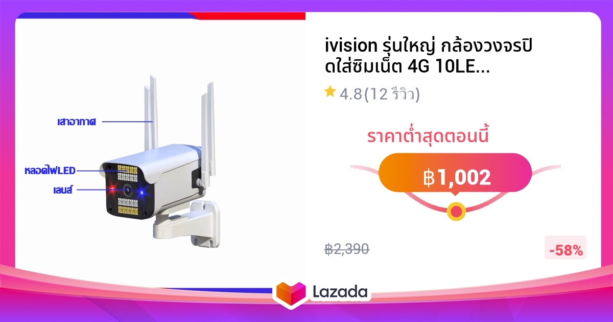 ivision รุ่นใหญ่ กล้องวงจรปิดใส่ซิมเน็ต 4G 10LED เมนูภาษาไทย กล้องวงจร ...