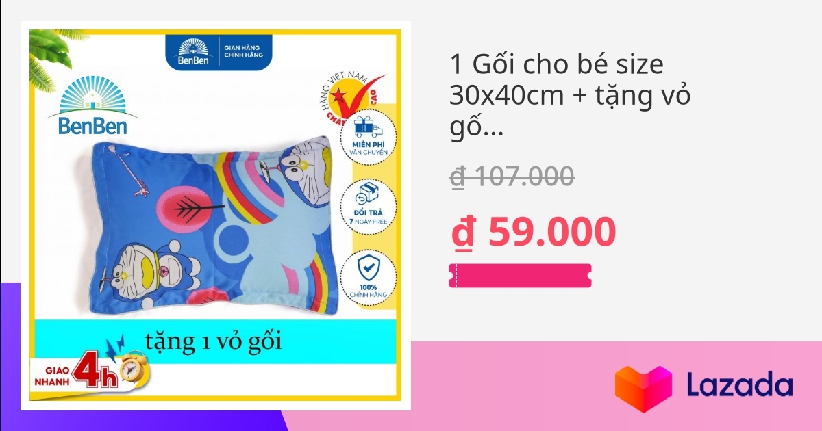 1 Gối cho bé size 30x40cm + tặng vỏ gối hàng Việt Nam cao cấp - Ben Ben - gối ngủ - gối cho bé ...