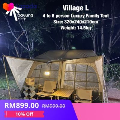 PAYUNG.CAMP 4 to 6 person 2-rooms Family Village L Luxury Camping Tent Waterproof 2 Doors 4 ...