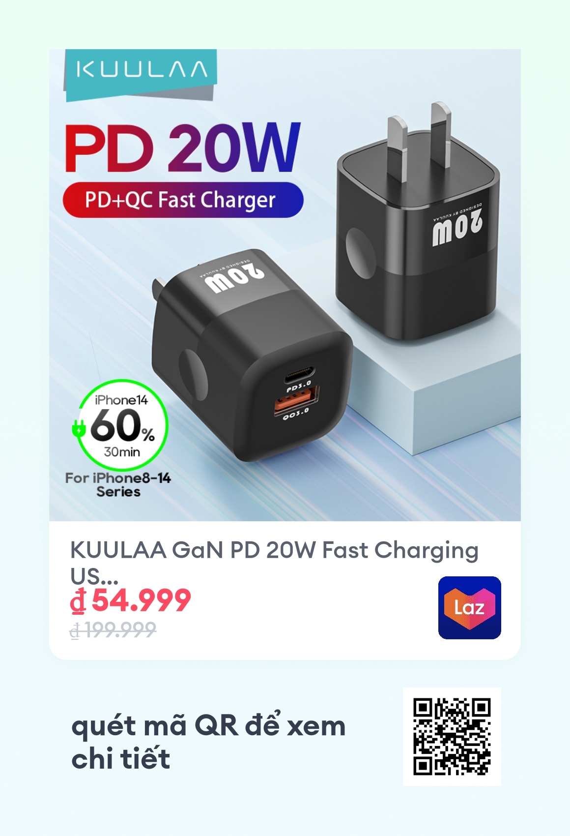 KUULAA GaN PD 20W Fast Charging USB C Charger For iPhone 15 Pro Max ...