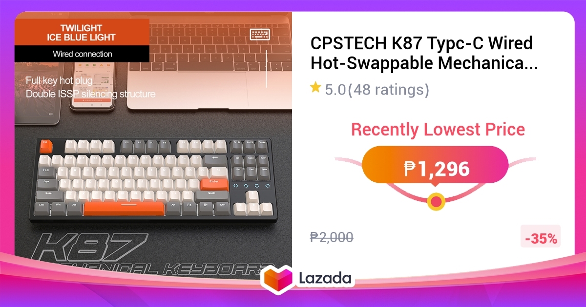 CPSTECH K87 Typc-C Wired Hot-Swappable Mechanical Keyboard 87 Keys ...