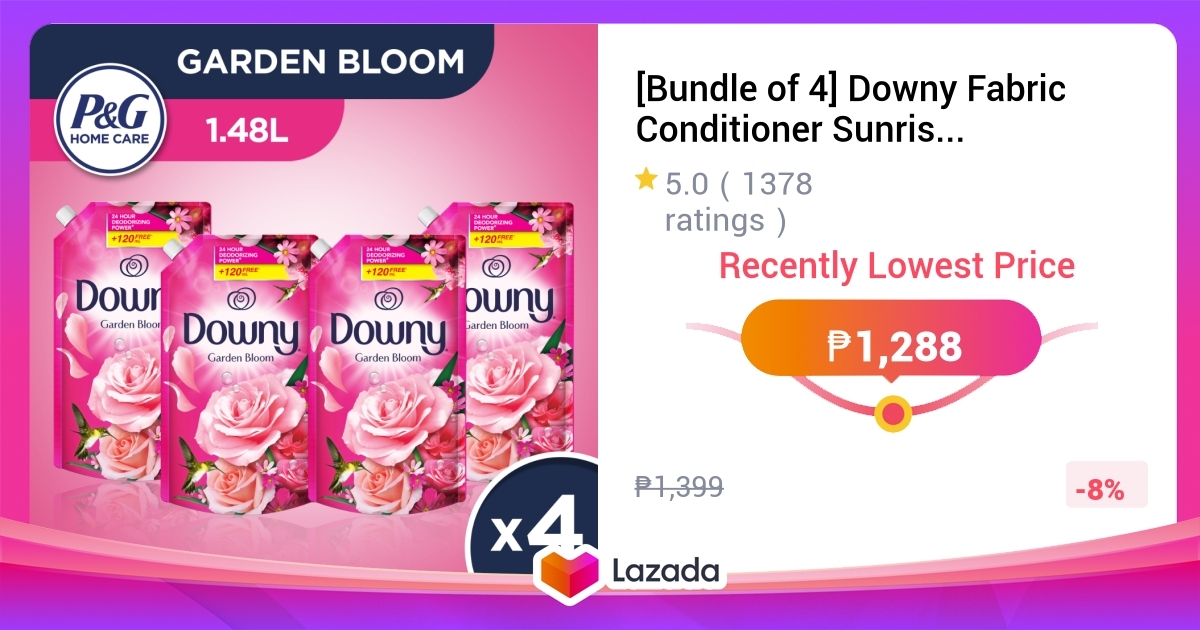 [Bundle of 4] Downy Fabric Conditioner Sunrise Fresh Garden Bloom 1.48L ...