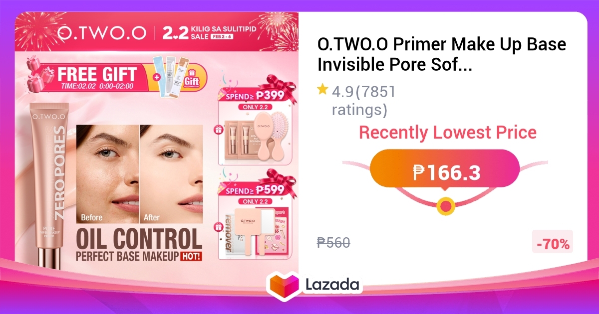 O.TWO.O Primer Make Up Base Invisible Pore Soft Focus Makeup Primer 20g Oil-Control Long-lasting ...