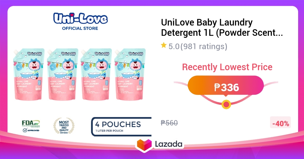 UniLove Baby Laundry Detergent 1L (Powder Scent) Pack of 4
