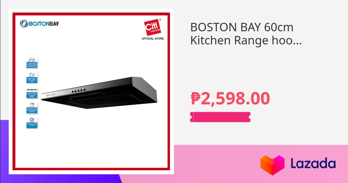 BOSTON BAY 60cm Kitchen Range hood Ductless or With Duct Low Noise ...