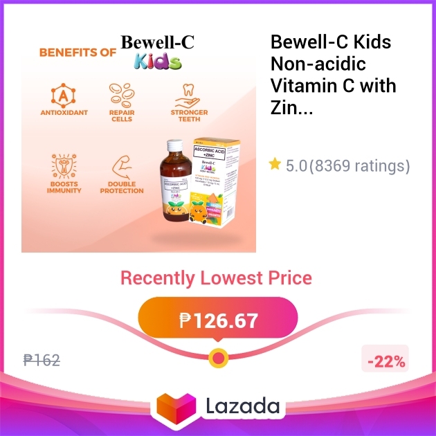 Bewell-C Kids Non-acidic Vitamin C with Zinc 120ml Bottle