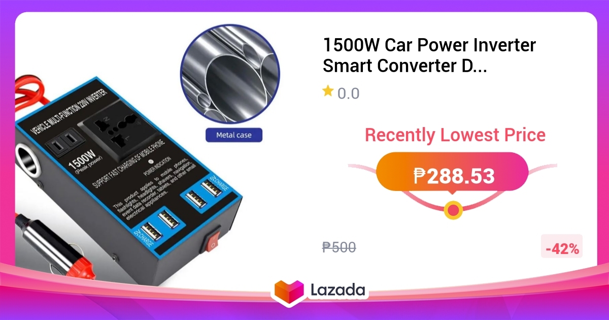 1500W Car Power Inverter Smart Converter DC 12V/24V to 220V USB Charger ...