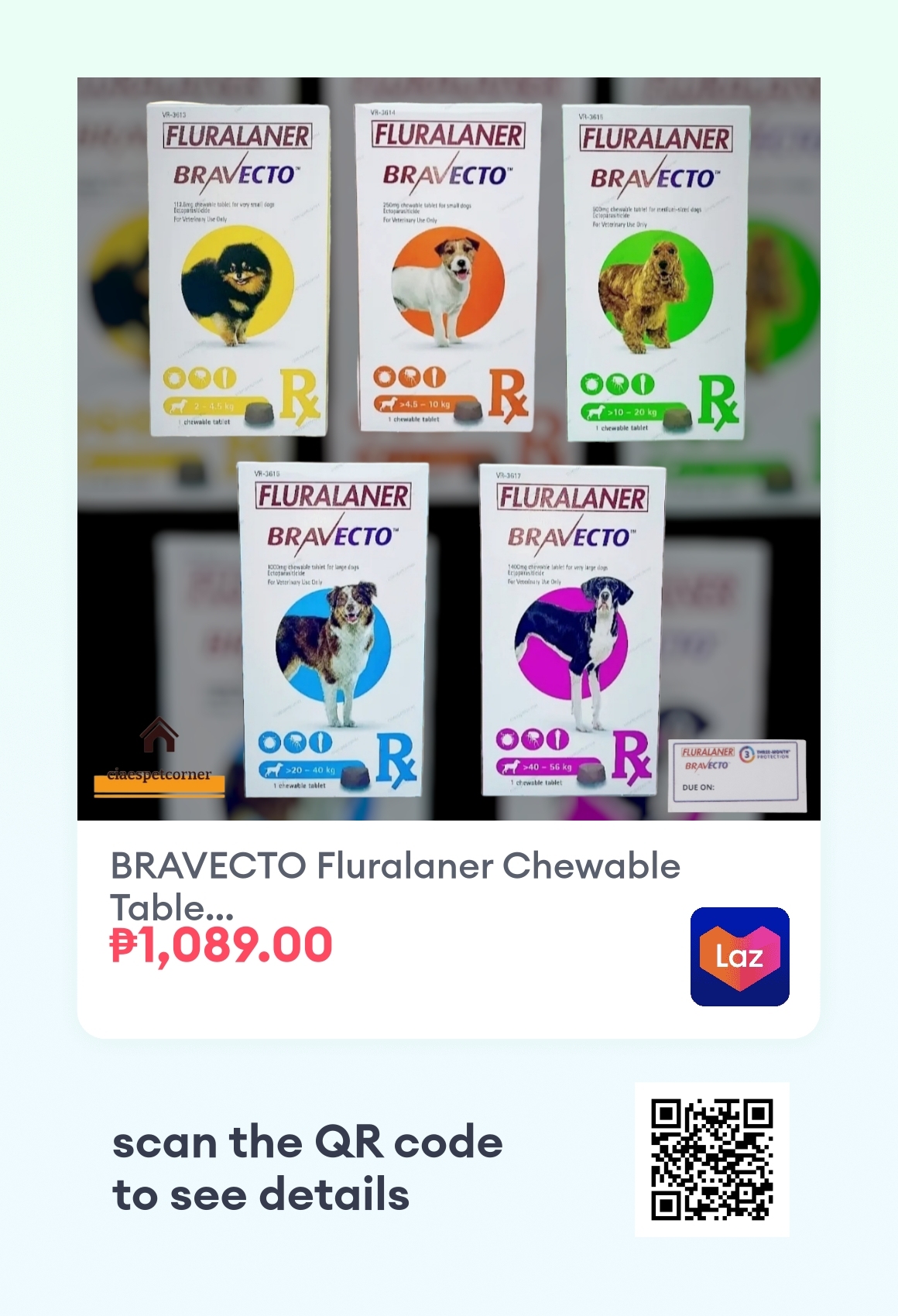 BRAVECTO Fluralaner Chewable Tablet for Dog (1tablet with free sticker)