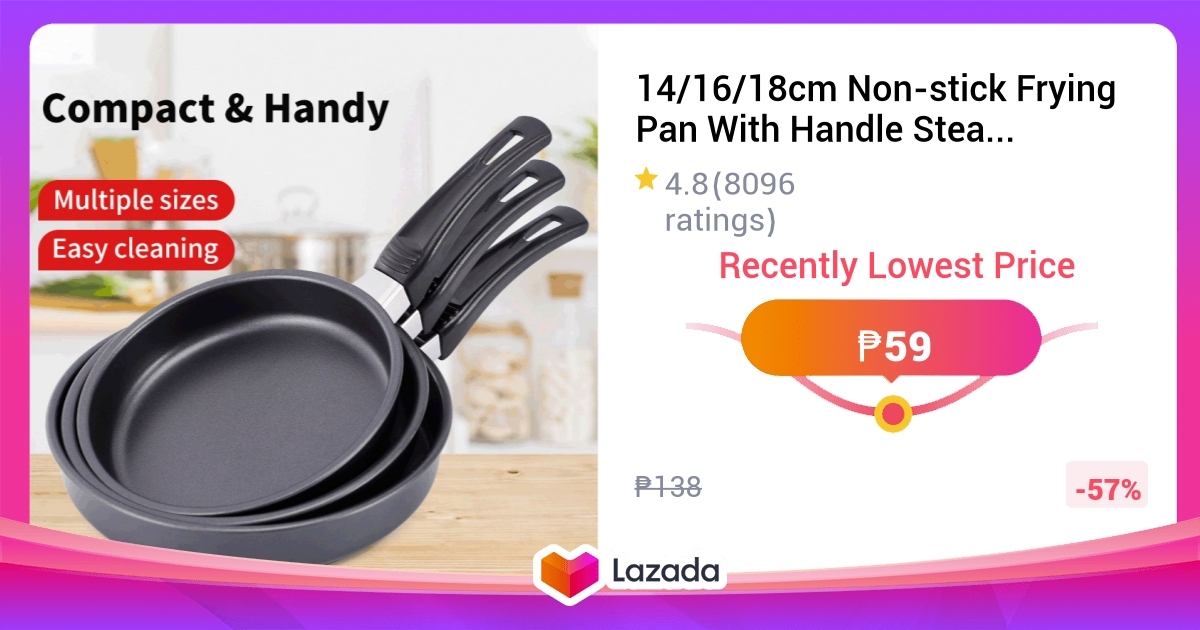 14/16/18cm Non-stick Frying Pan With Handle Steak Fried Eggs Compact ...