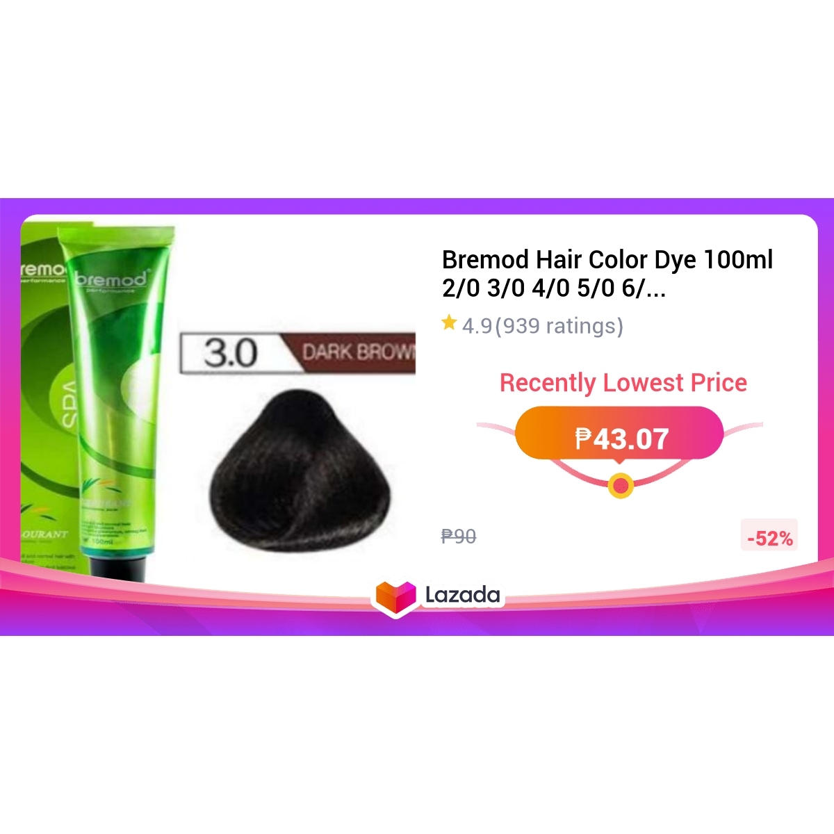 Bremod Hair Color Dye 100ml 2/0 3/0 4/0 5/0 6/0 7/0 8/0 9/0 10/0 0/00