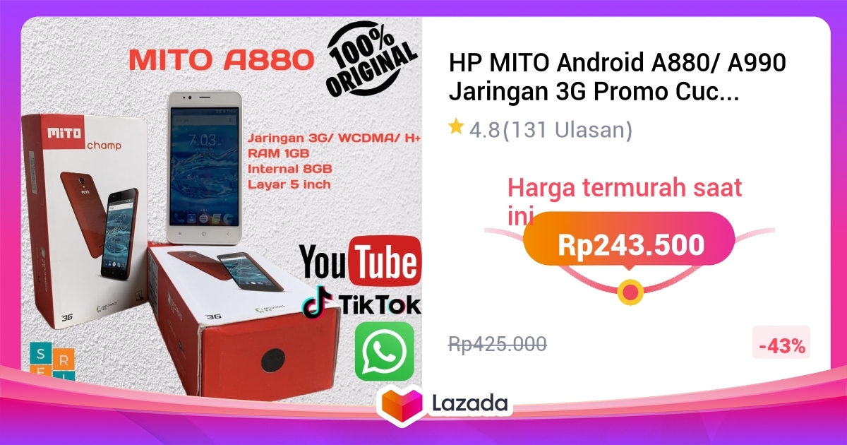 HP MITO Android A880/ A990 Jaringan 3G Promo Cuci Gudang Murah Meriah RAM 512MB/ RAM 1GB
