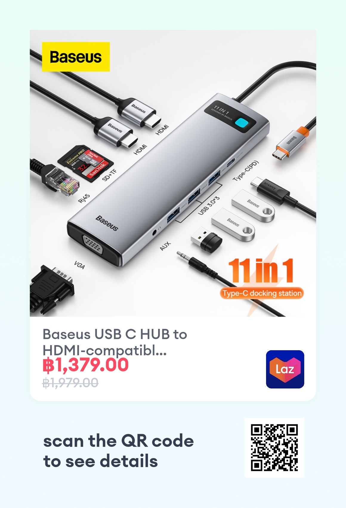 Baseus USB C HUB to HDMI-compatible VGA USB 3.0 Adapter 9 in 1/11 in 1/ ...