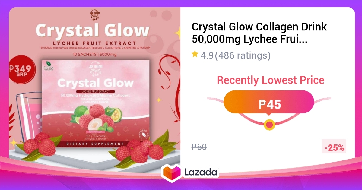 Crystal Glow Collagen Drink 50,000mg Lychee Fruit Extract 10sachets by ...