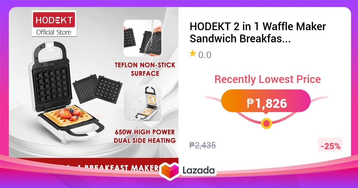 HODEKT 2 in 1 Waffle Maker Sandwich Breakfast Bread Toaster Household ...