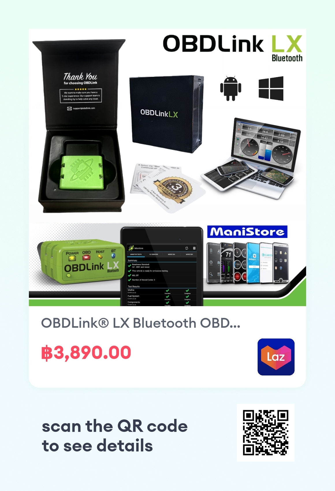 OBDLink® LX Bluetooth OBD2 Diagnostic Scanner for Android and Windows