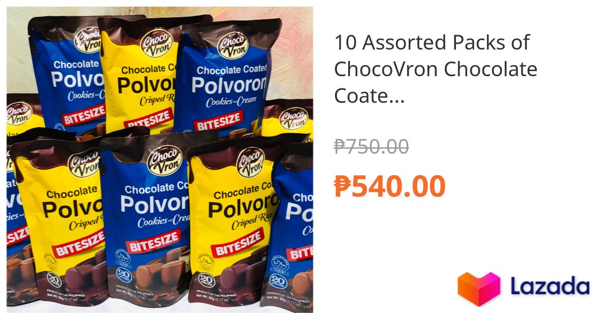 10 Assorted Packs of ChocoVron Chocolate Coated Polvoron in Cookies and ...