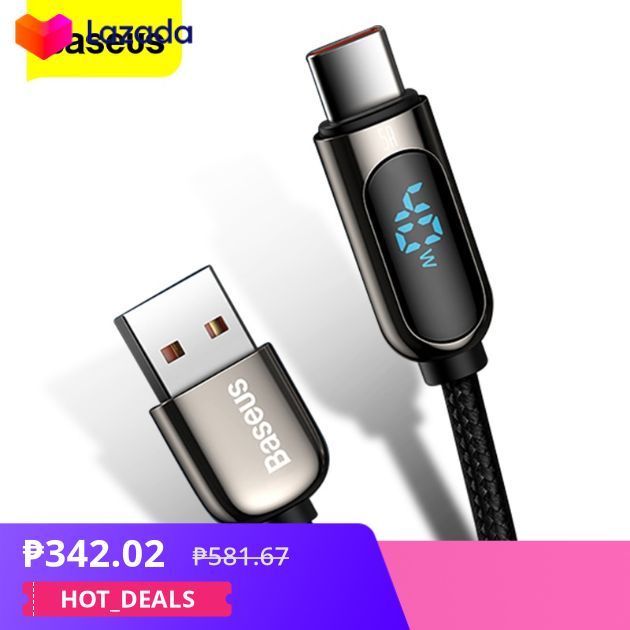 Baseus LED Display USB Type C Cable For Xiaomi Huawei Samsung 5A Fast ...