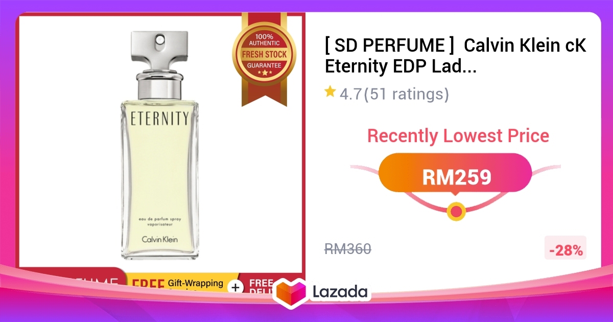 [ SD PERFUME ] Calvin Klein cK Eternity EDP Lady 100ml (Perfume for Women Original) . 100% ...