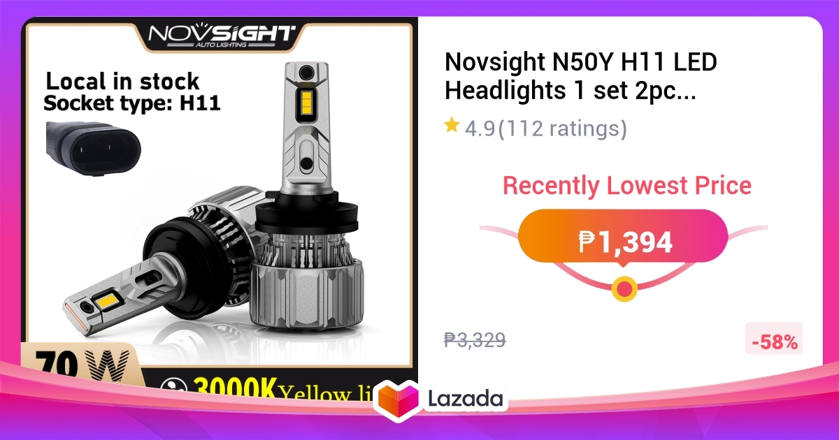 Novsight N50Y H11 LED Headlights 1 set 2pcs 15000LM 3000K Yellow Light ...