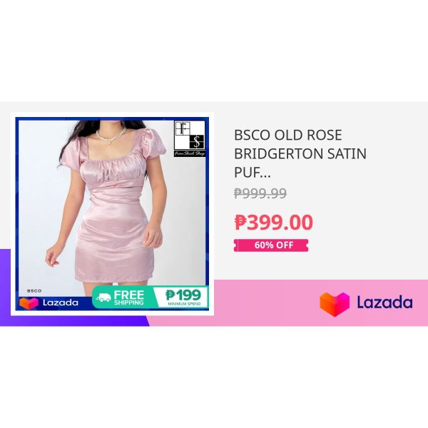 BSCO OLD ROSE BRIDGERTON SATIN PUFF SLEEVES VINTAGE DRESS