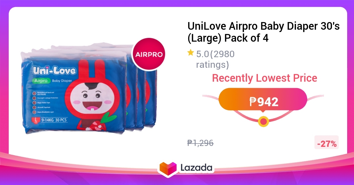 UniLove Airpro Baby Diaper 30's (Large) Pack of 4