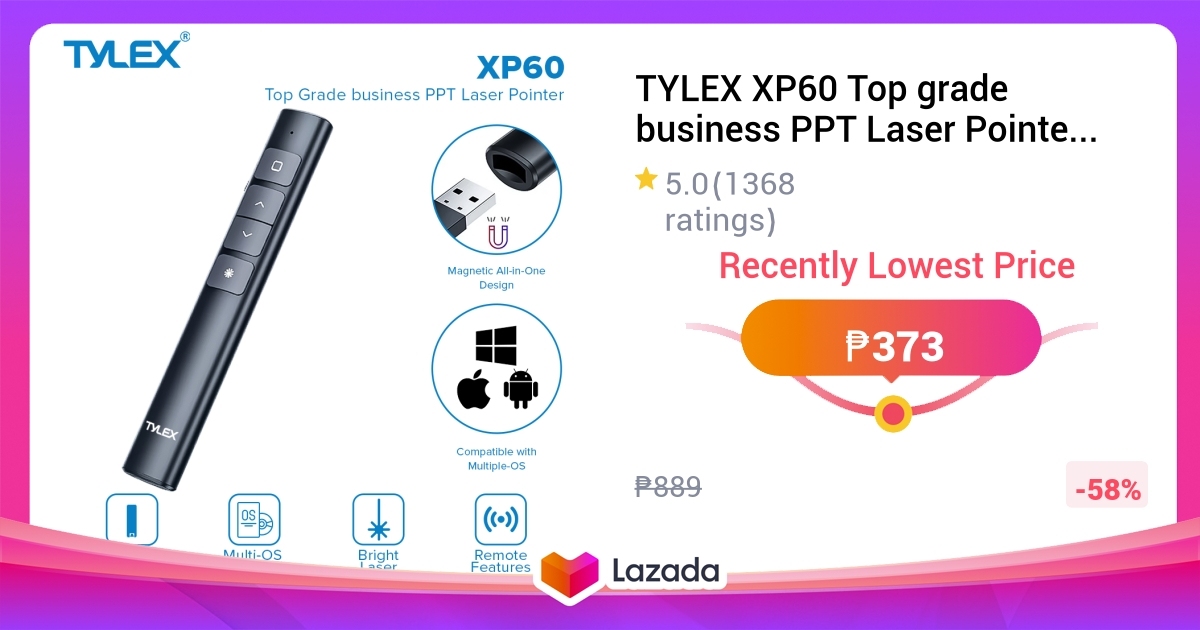 TYLEX XP60 Top grade business PPT Laser Pointer Multi-OS Compatible Light Indicator Presentation ...