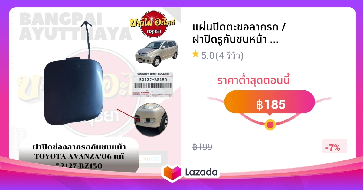 แผ่นปิดตะขอลากรถ / ฝาปิดรูกันชนหน้า / พลาสติกปิดรูกันชนหน้า TOYOTA ...