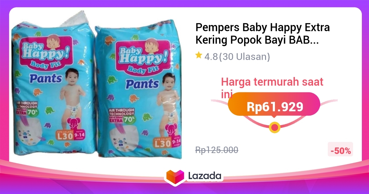 Pempers Baby Happy Extra Kering Popok Bayi BABY HAPPY PANTS S38/M32/L28 ...