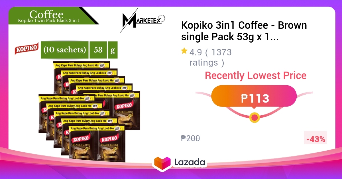 Kopiko 3in1 Coffee - Brown single Pack 53g x 10 sachets | Kopiko Blanca ...