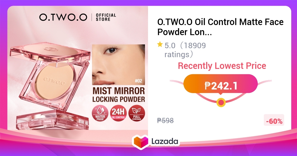 O.TWO.O Oil Control Matte Face Powder Long Lasting 24HR Oil Control ...