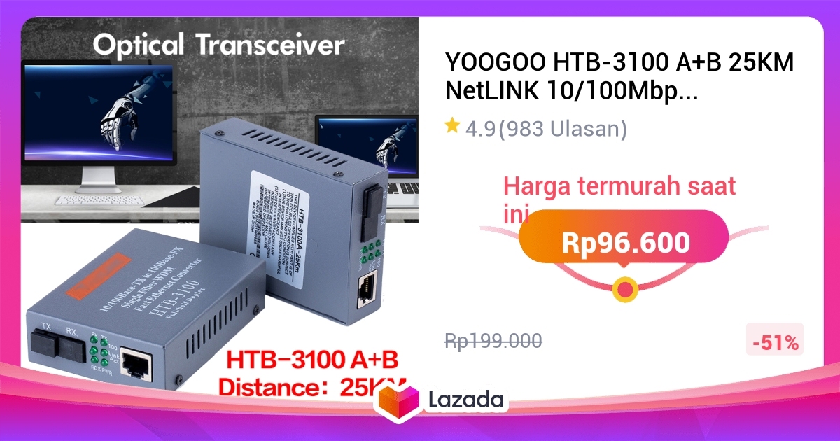 YOOGOO HTB-3100 A+B 25KM NetLINK 10/100Mbps Single-Fiber Optical Media ...