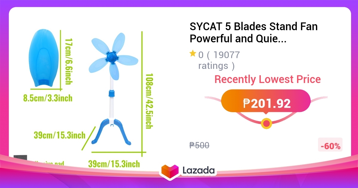 SYCAT 5 Blades Stand Fan Powerful and Quiet Cooling for Any Room