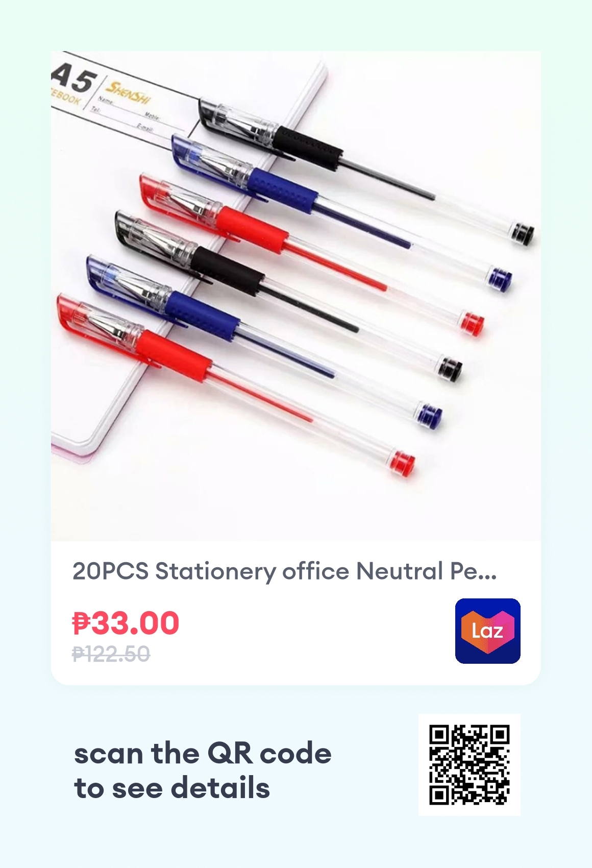 20PCS Stationery office Neutral Pen 0.5mm Carbon Red Black Blue Water ...