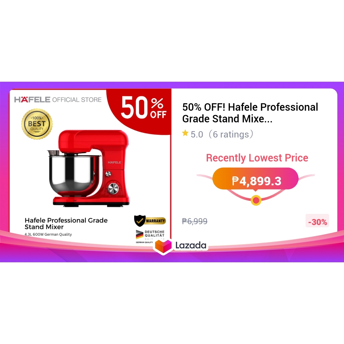 50% OFF! Hafele Professional Grade Stand Mixer 4.3L 600W German Quality