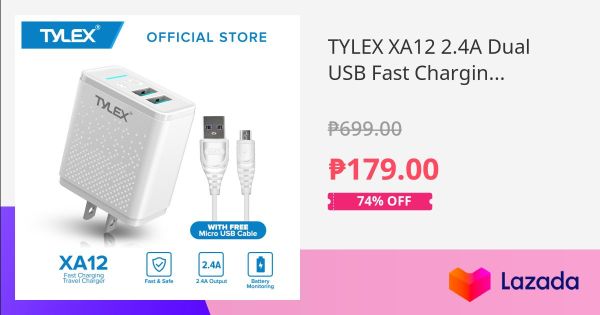 TYLEX XA12 2.4A Dual USB Fast Charging Travel Charger