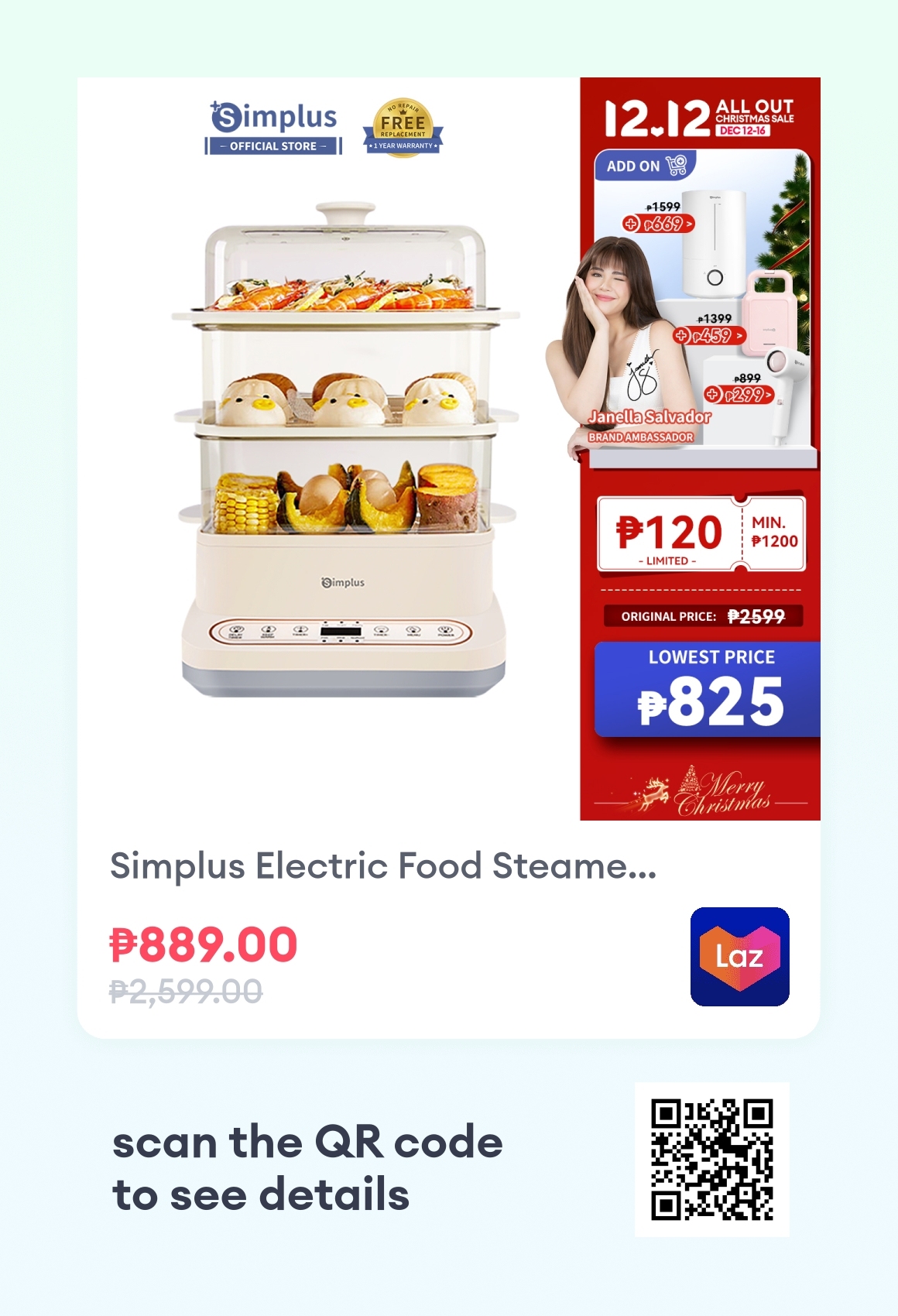 Simplus Electric Food Steamer Siomai Steamer Multifunction Smart Timer ...