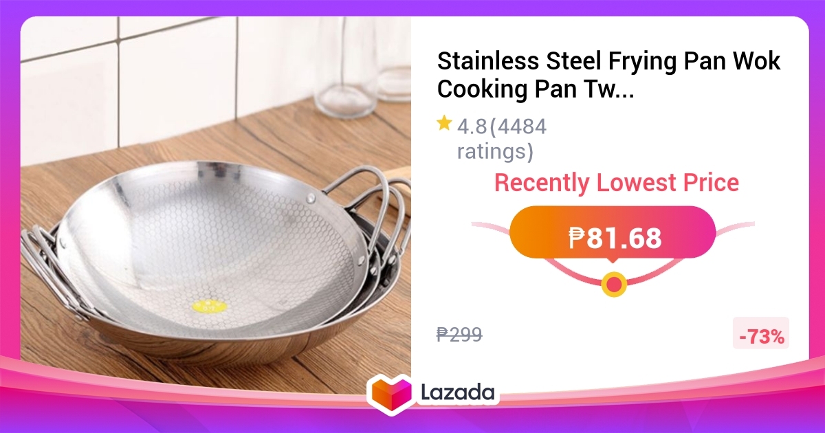 Stainless Steel Frying Pan Wok Cooking Pan Two Ear Dual Handle Makapal ...