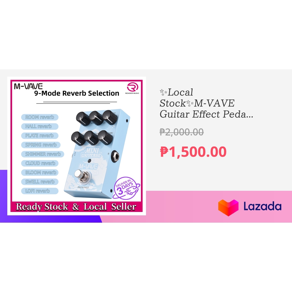 Local Stock M-VAVE Guitar Effect Pedal Digital Reverb Pedal Digital ...